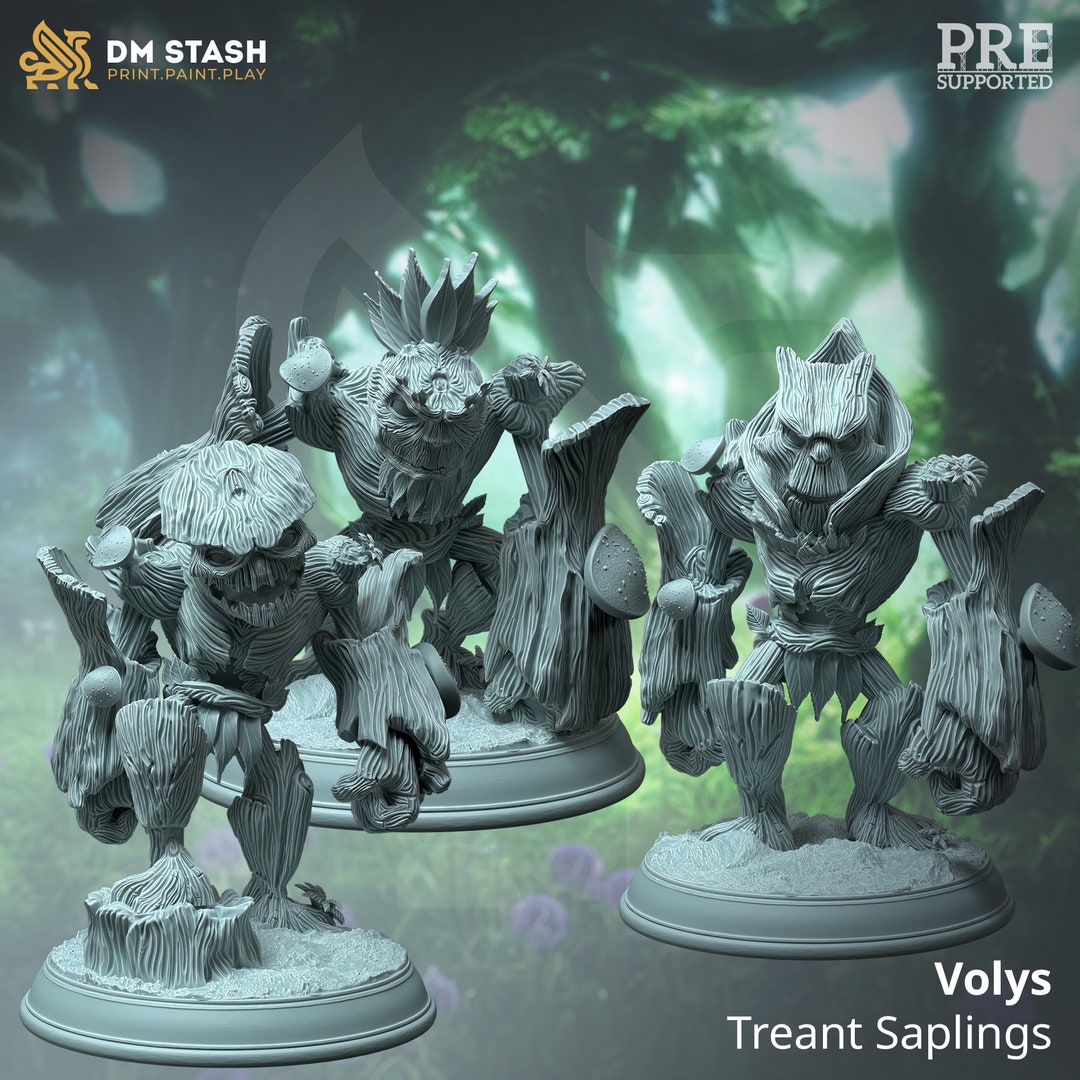 Trio of Treant Saplings Volys Figure Base Print 3d 12k Dnd Miniature ...