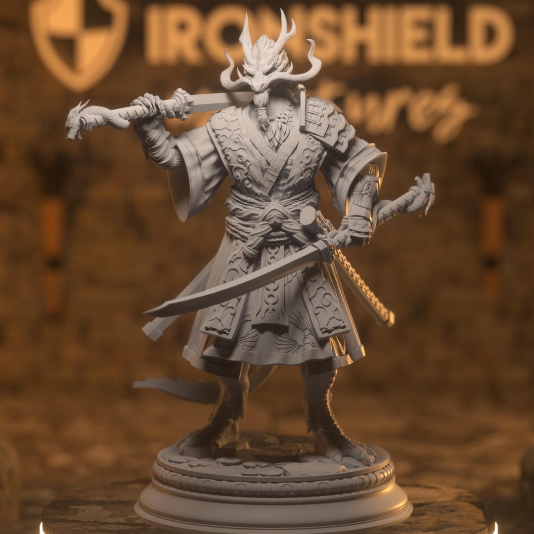 Ryuma - Samurai Dragon Beastfolk Figure 14k + Base Print 3D RPG ...