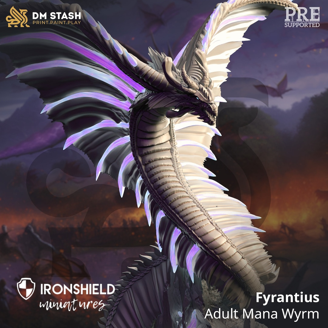Adult Mana Wyrm Dragon - Fyrantius BIG Figure 12k + Base Print 3D RPG ...
