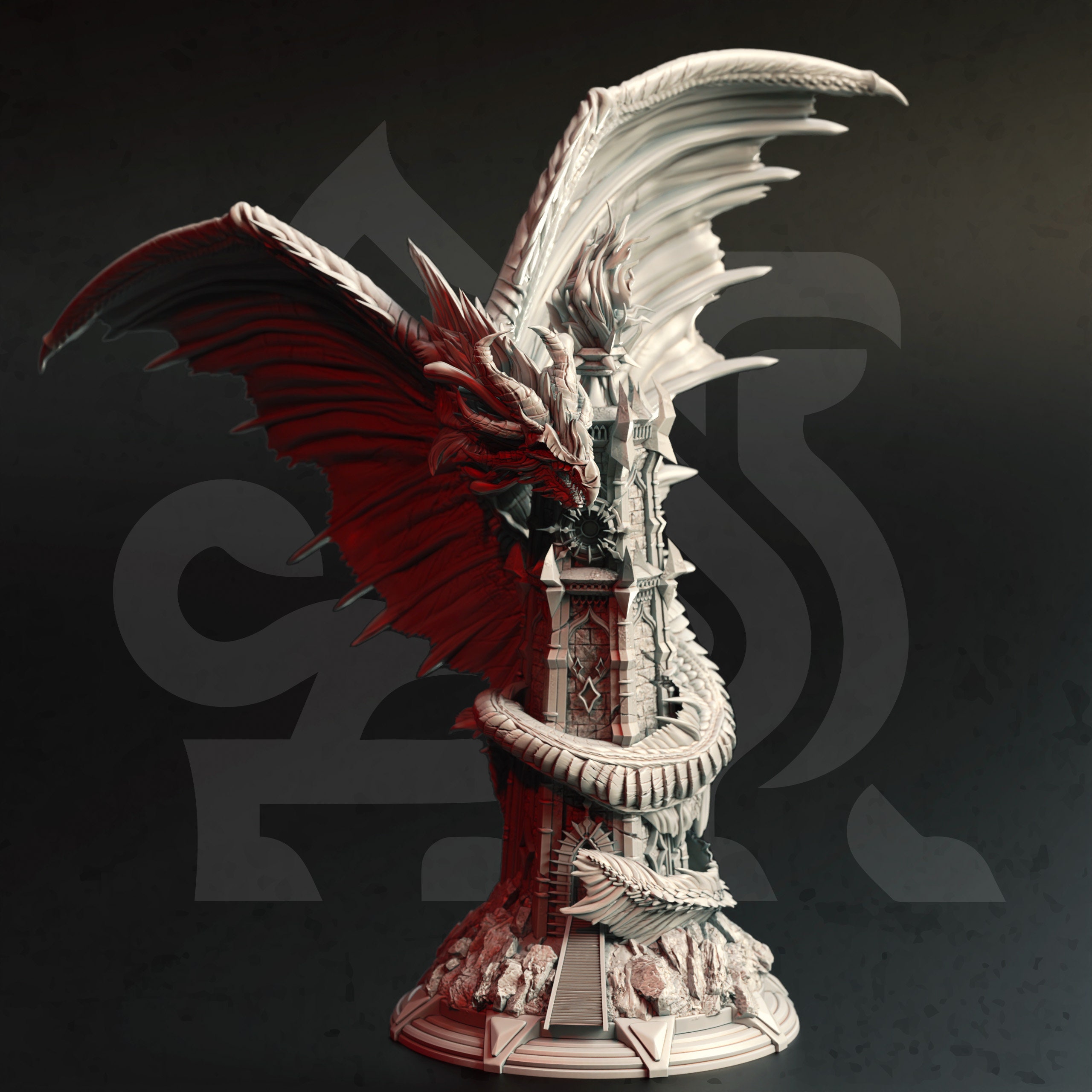 Fyroth - Ancient Mana Wyrm + Tower Figure 16k + Base Print 3D RPG ...