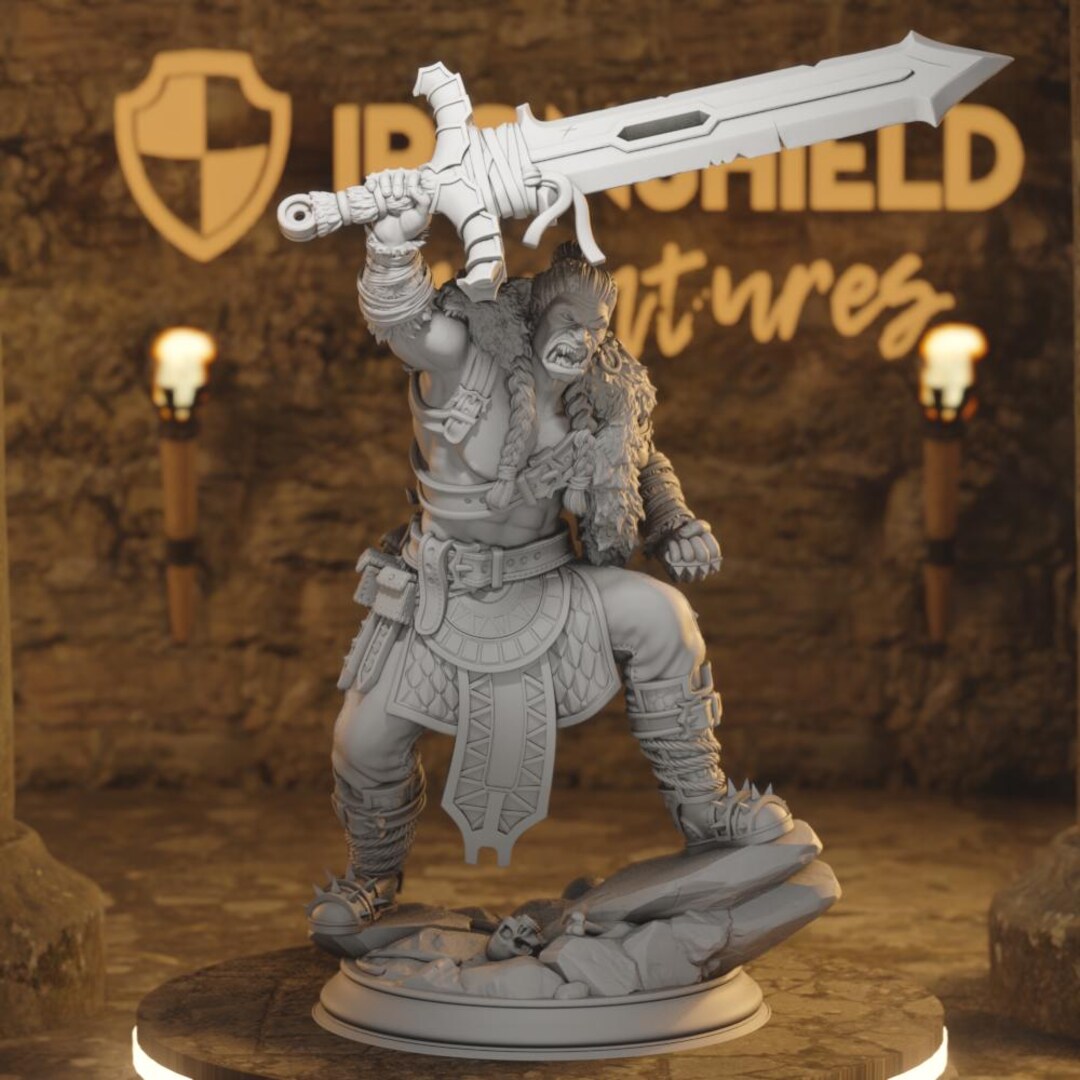 Gorr Ork Barbarian Warrior Fighter Figure 16k + Base Print 3D RPG ...