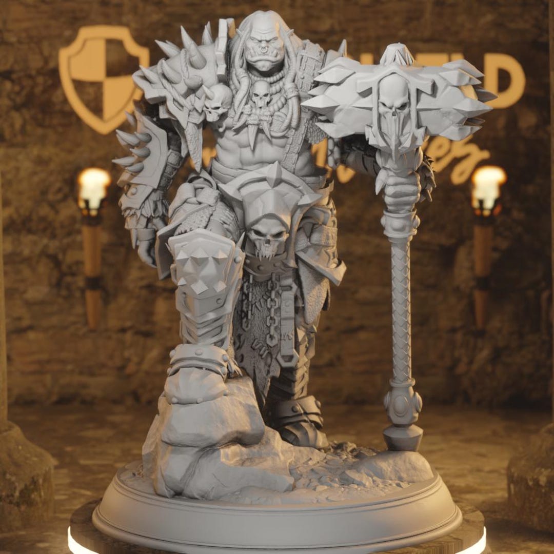 Orc War Chief Barbarian Fighter - Gazza Figure 16k + Base Print 3D RPG ...