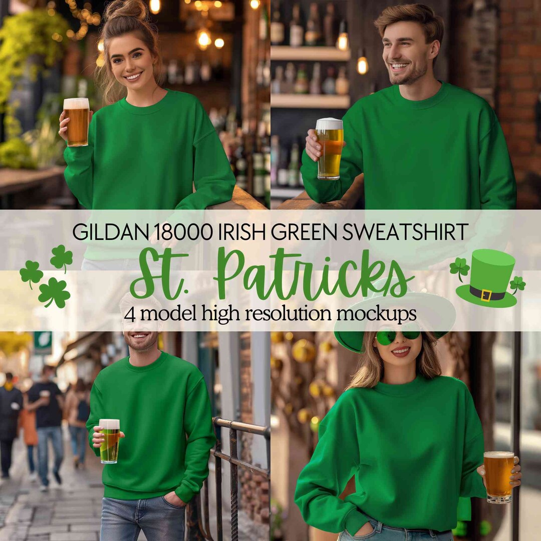 Gildan 18000 St Patricks Day Mockup Bundle, Irish Green Sweatshirt ...