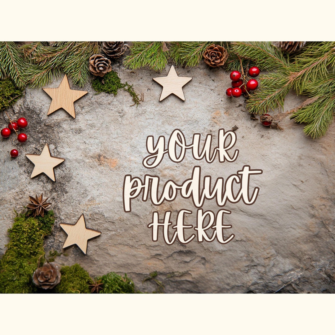 Rustic Christmas Flat Lay Mockup, Christmas Stone Flatlay Product ...
