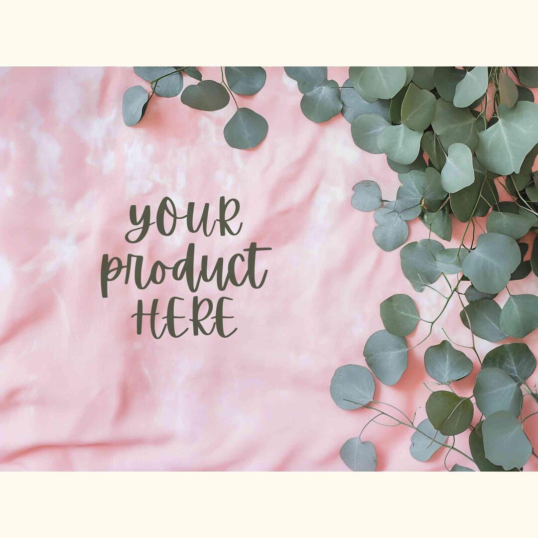 Pink Boho Flat Lay Background Mockup, Greenery Dried Eucalyptus Digital ...