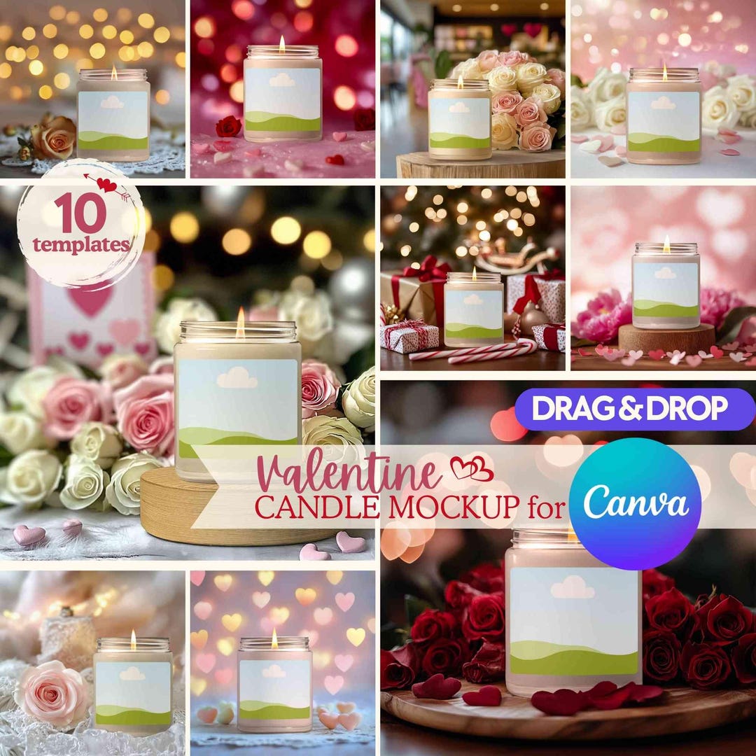 Candle Mockup Bundle for Valentines Day, Easy Drag and Drop Canva ...