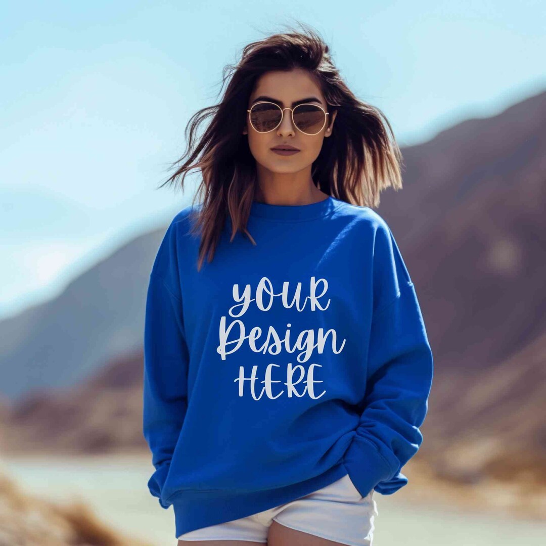 Gildan 18000 Mockup Royal Blue, Royal Gildan Sweatshirt Crewneck Mockup ...
