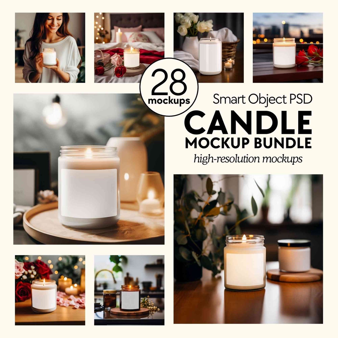 MEGA BUNDLE Candle Mockup, PSD Scented Soy Candle Mockups, Jar Candle Mockup Bundle, Blank White ...