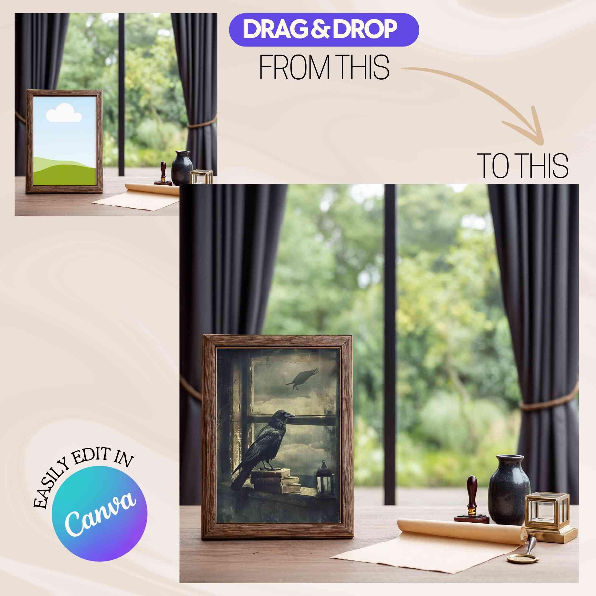 Dark Academia Frame Mockups for Canva – Drag & Drop Templates for Wall ...