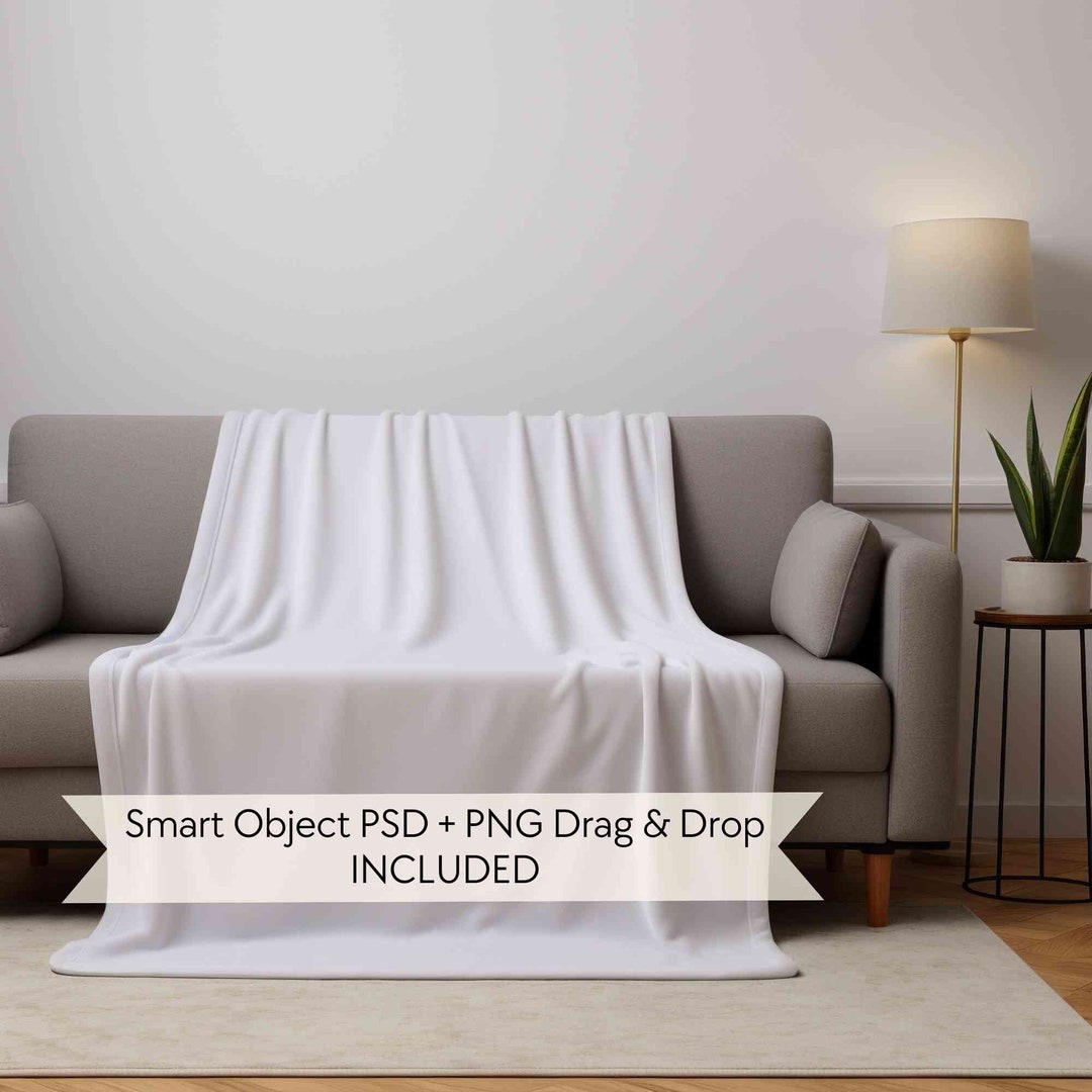Velveteen Plush Blanket Mockup, PSD Smart Object Mock-up, Canva Drag ...