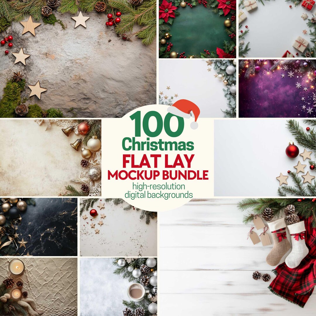 100x Christmas Flat Lay Mockup Bundle, Christmas Flatlay Digital ...