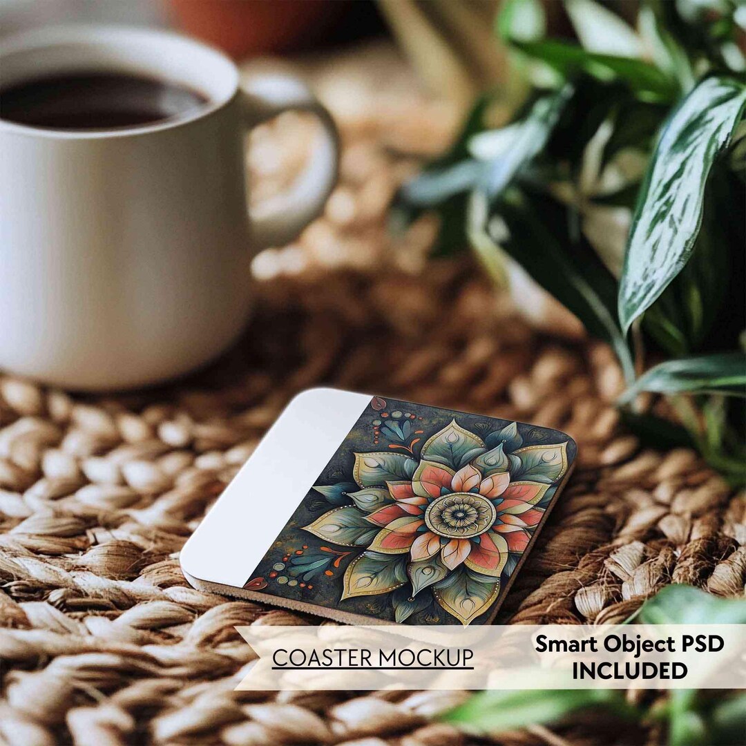 Rustic Coaster Mockup PSD, Coffee Cup Coaster Mock, Cork Back White ...