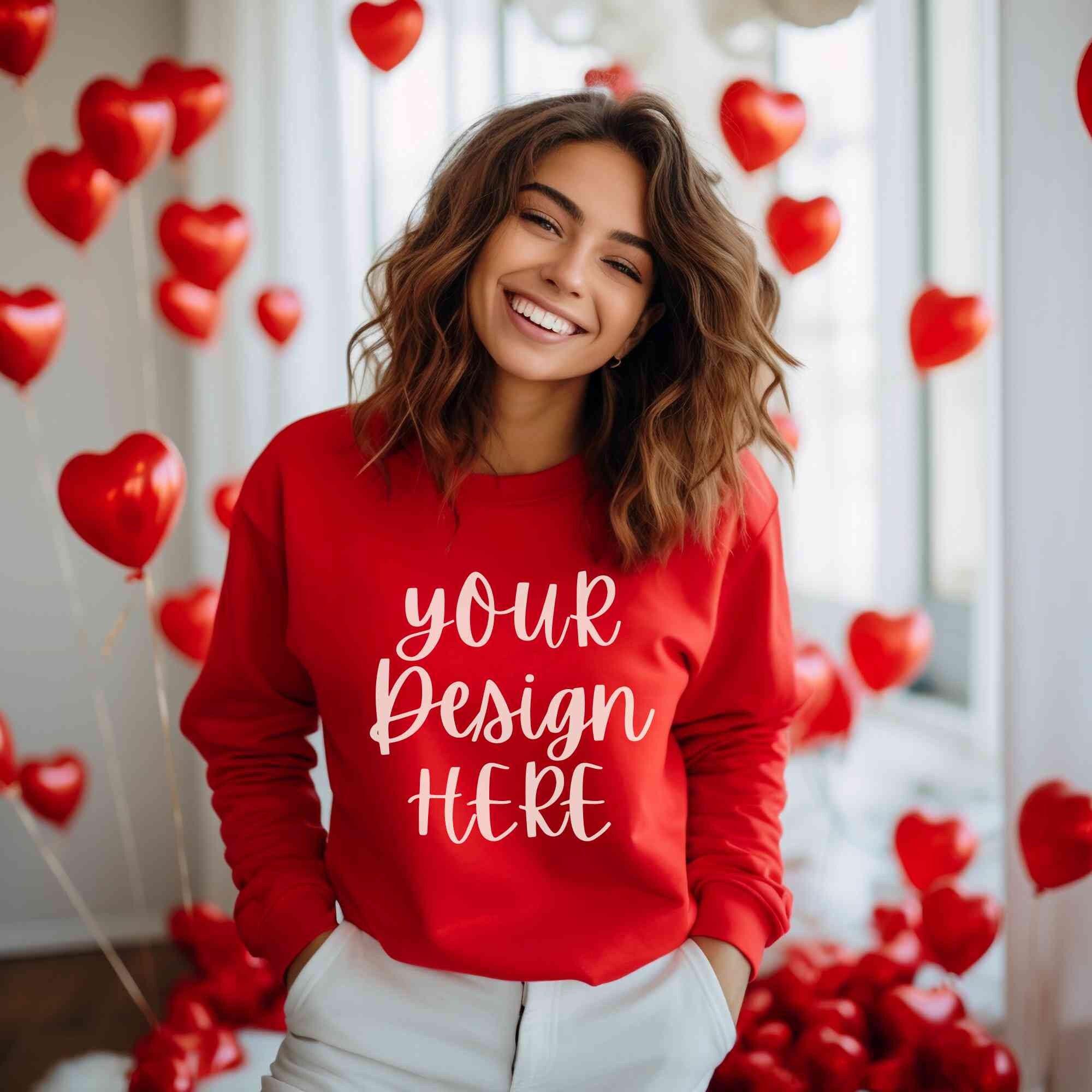 Red Gildan 18000 Valentines Mockup, Valentines Day Gildan Sweatshirt ...