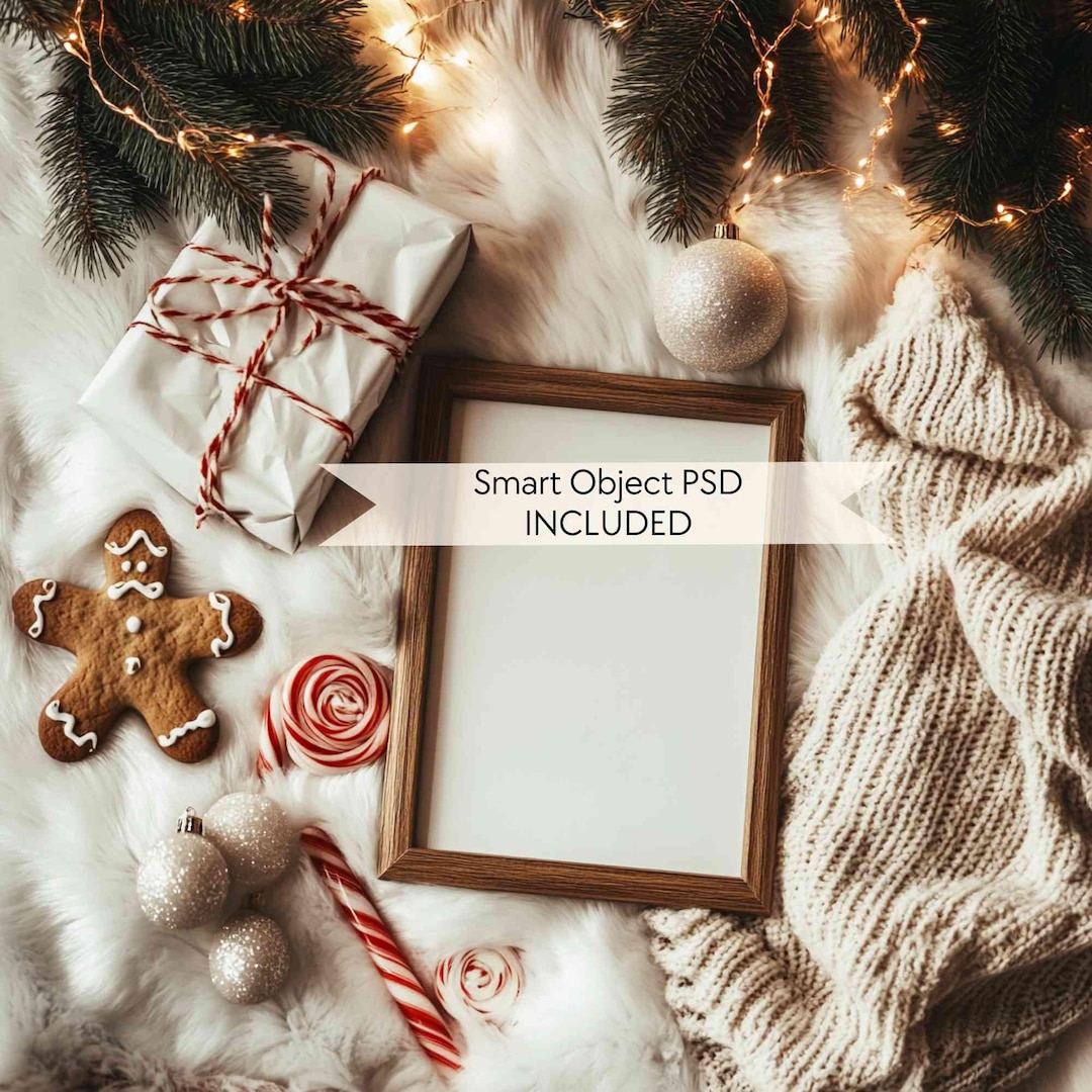 Rustic Christmas Frame Mockup PSD, Christmas Wall Art Print Frame ...