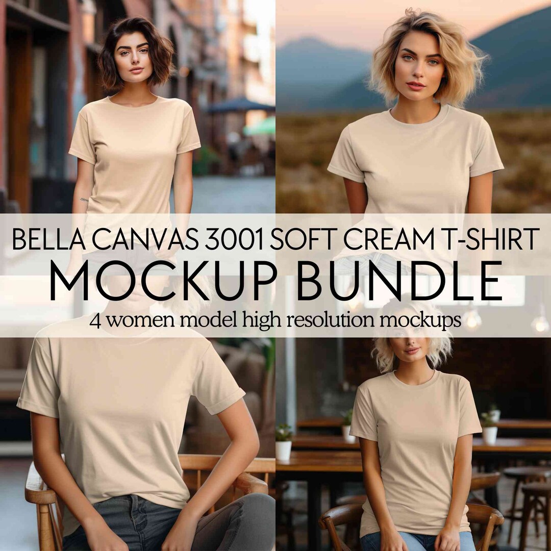 Bella Canvas 3001 Soft Cream Mockup Bundle, Bella Canvas Tshirt Model ...