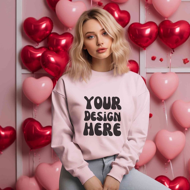 Valentines Day Mockup, Gildan 18000 Light Pink Sweatshirt Mock Up ...