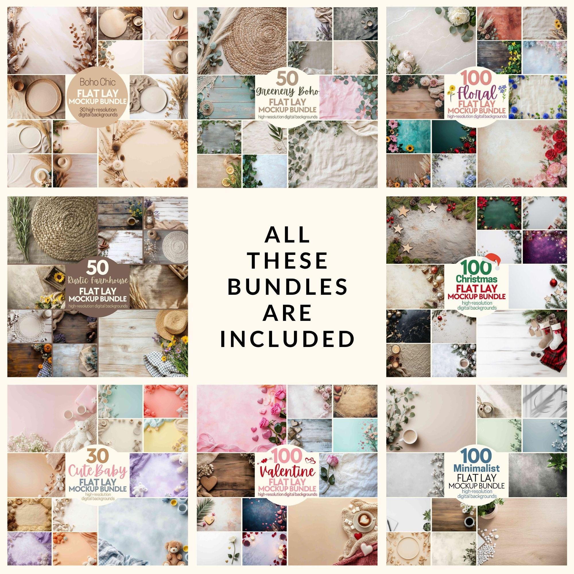 500+ Flat Lay Mockup Bundle – JPG Digital Backgrounds for Canva & POD ...