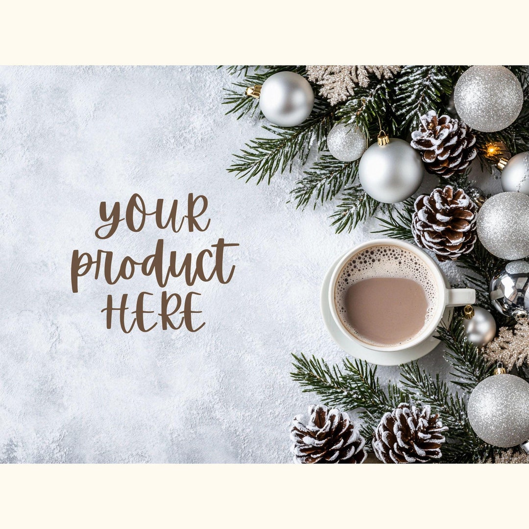 Christmas Winter Snow Flat Lay Mockup, Christmas Coffee Flatlay Digital ...