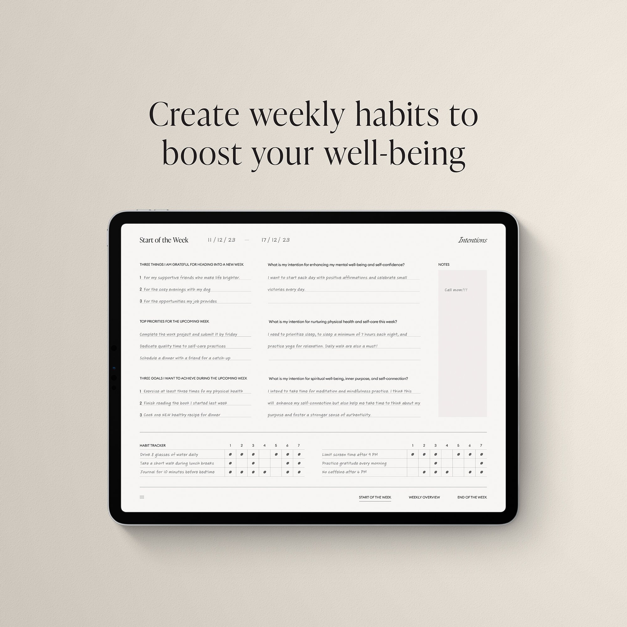Mindful Weekly Planner Digital Goodnotes Planner Wellness Planner ...