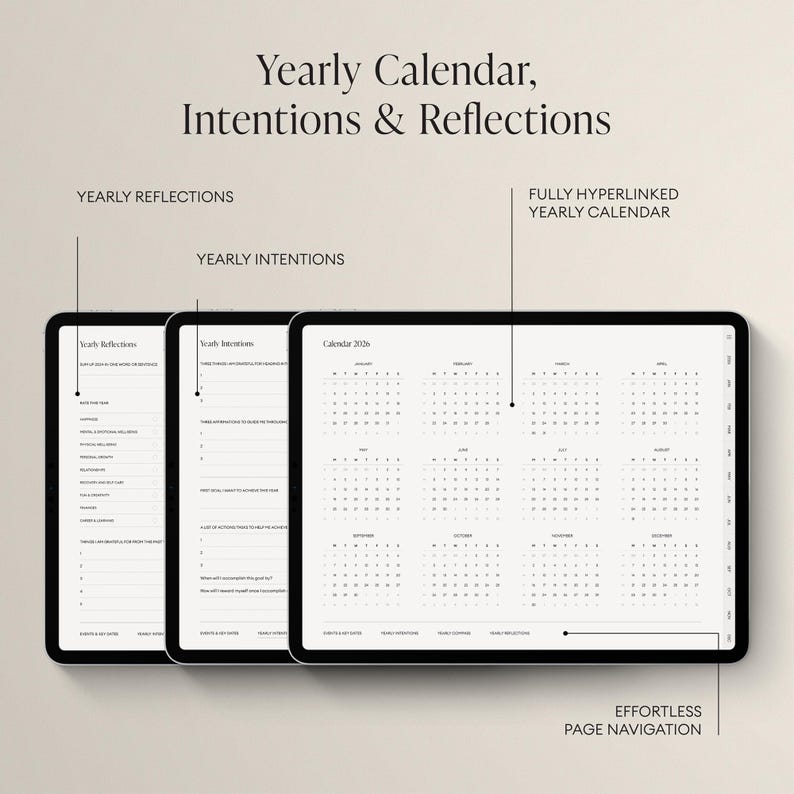 Minimalist 2026 Digital Planner, Intentions Reflections Journal, Daily ...