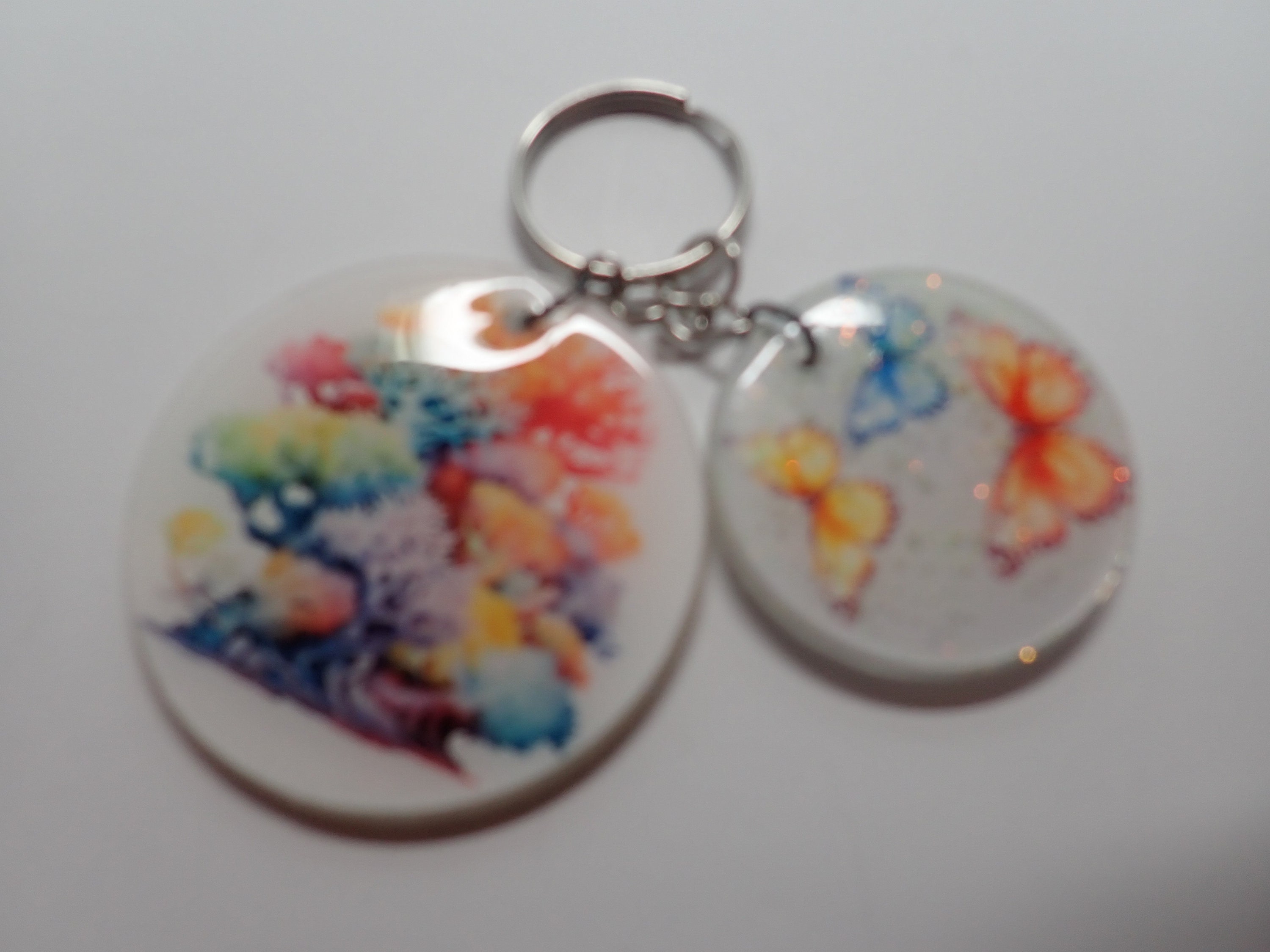 Keychain, Corals, Butterflies, Round, Circle, Acrylic, Colorful, Gift ...