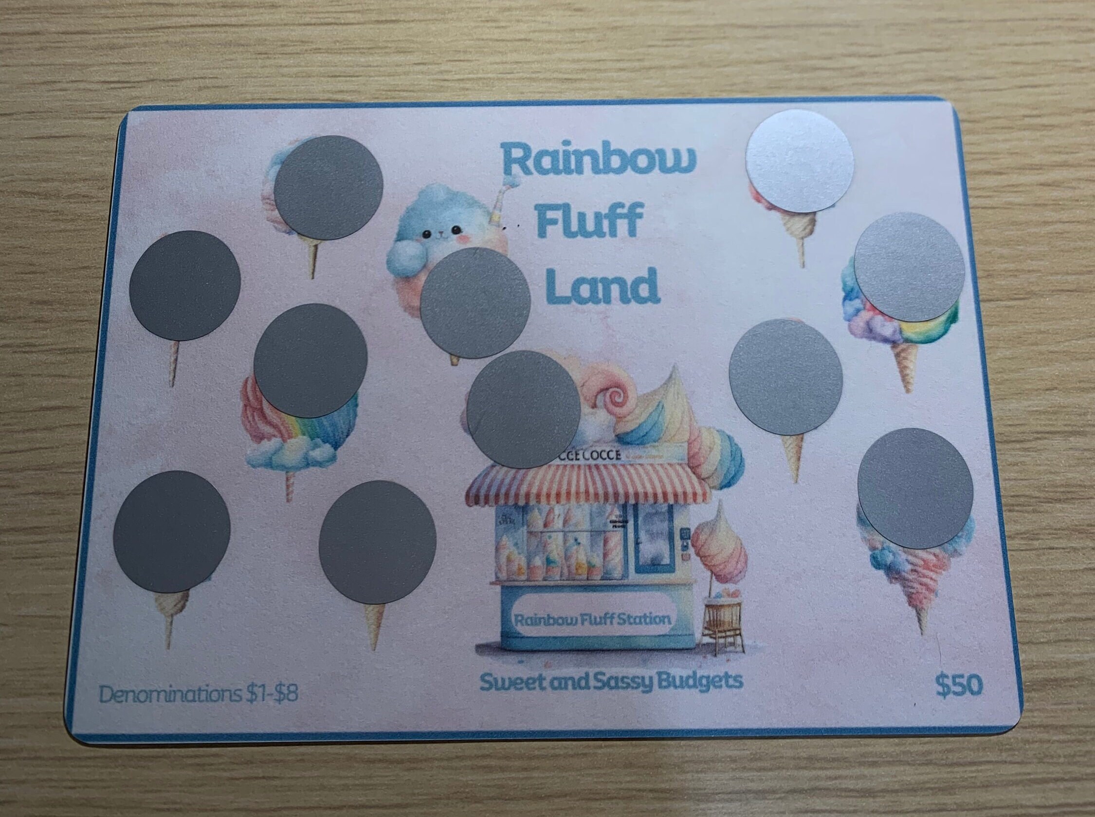 Savings Challenge, rainbow Fluff Land Laminated Scratch off Savings ...