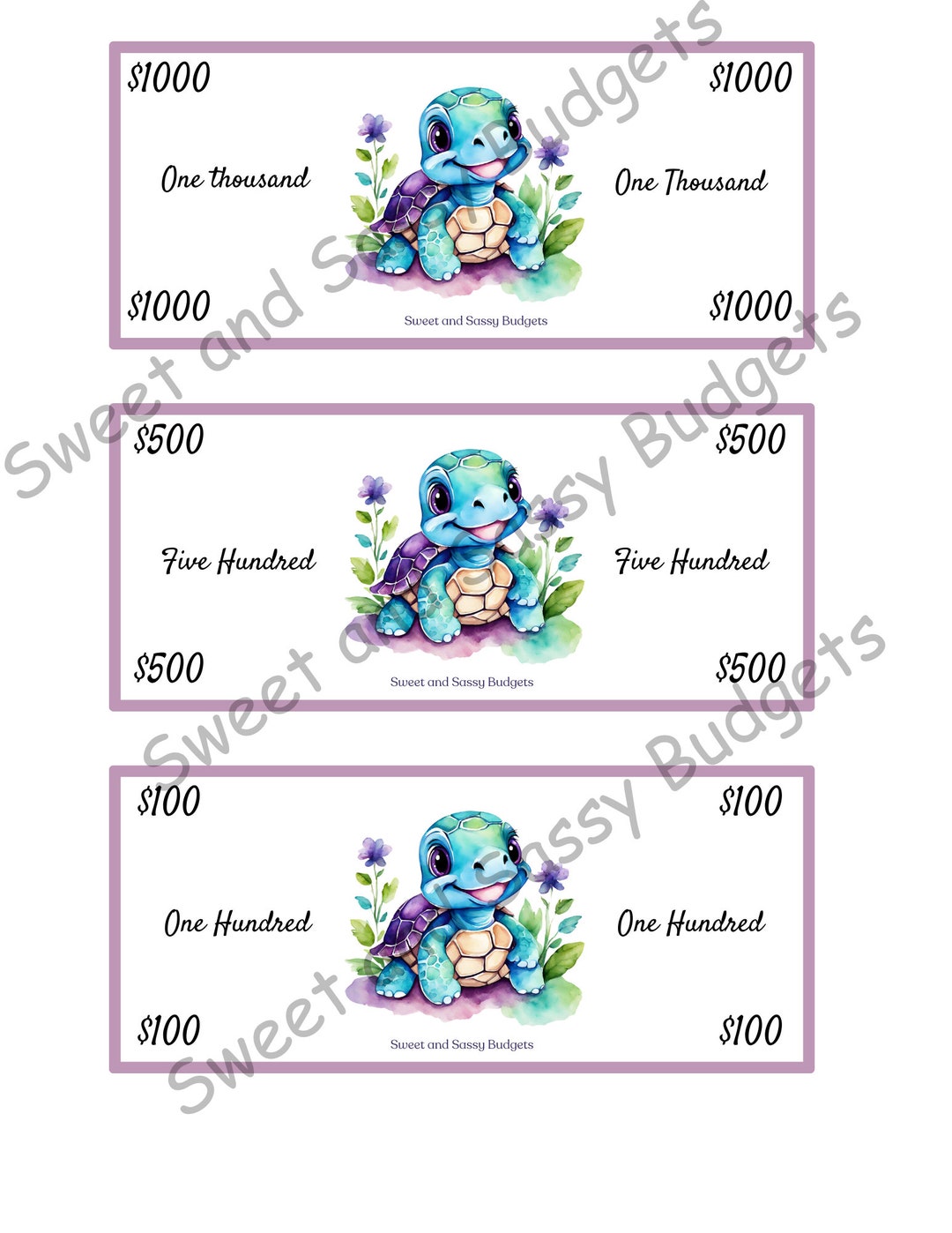 Baby Turtle Prop Money / Placeholder Money for Cash Budgeting Printable ...