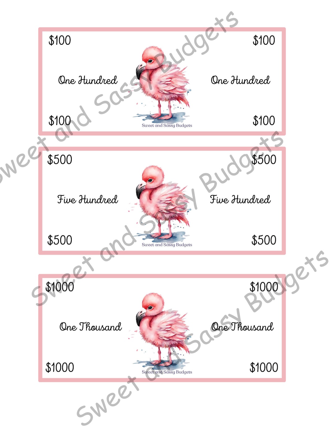 Flamingo Prop Money for Cash Budgeting Printable Download - Etsy