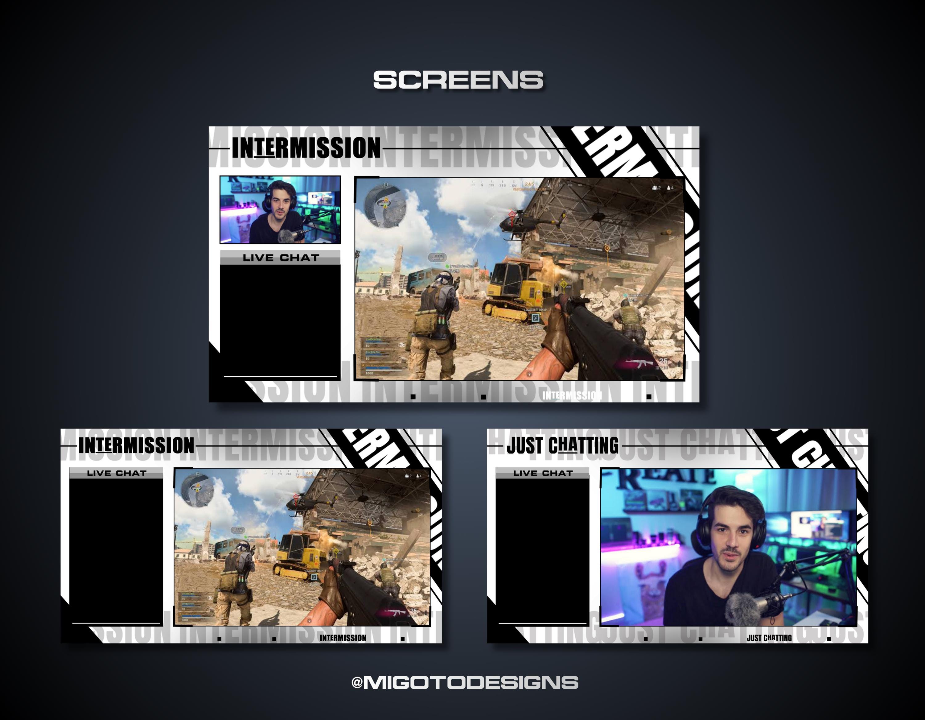 Minimal White and Black Animated Stream Overlay Package for Streaming ...
