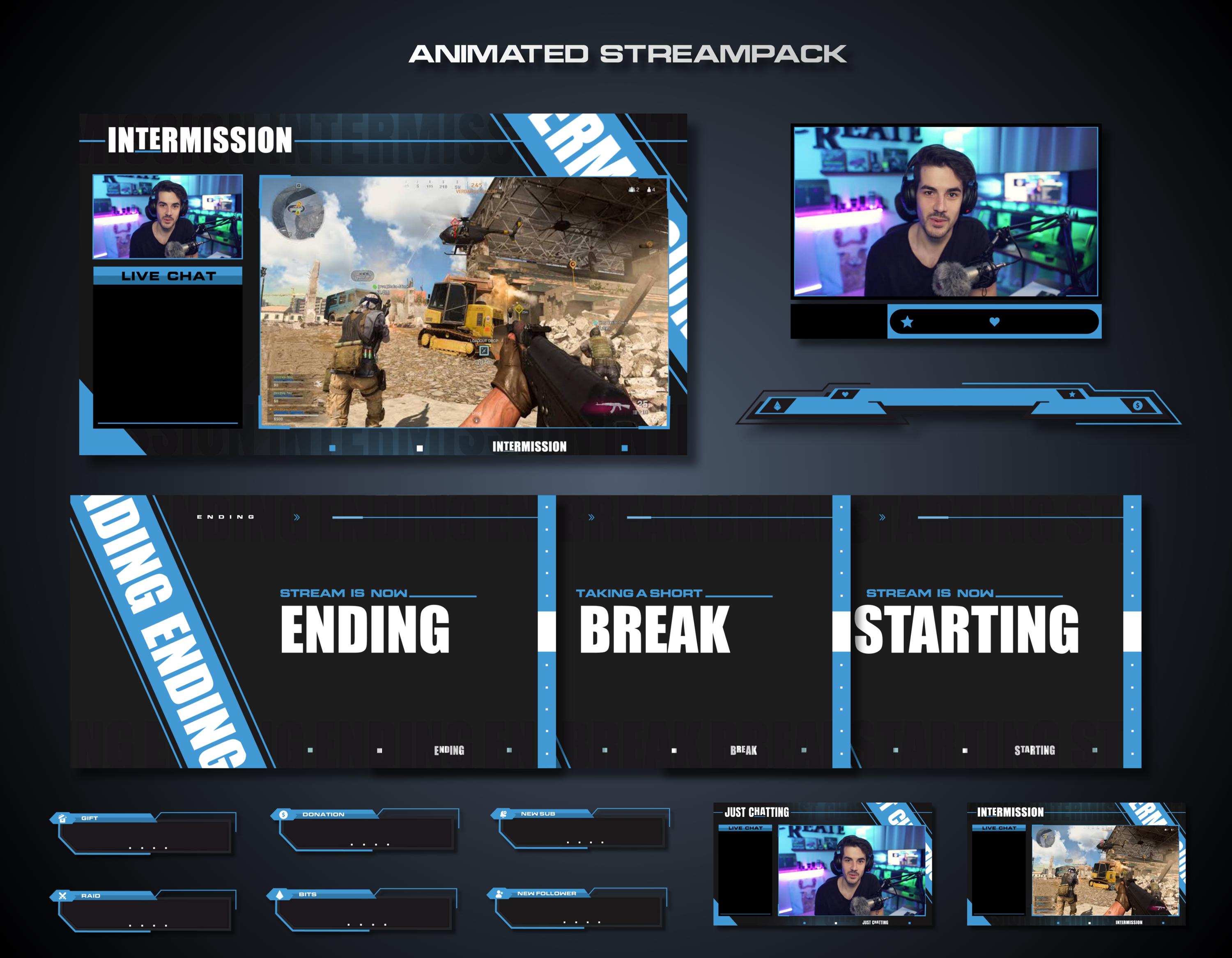 Minimal Blue Animated Stream Overlay Package | Twitch Overlays ...