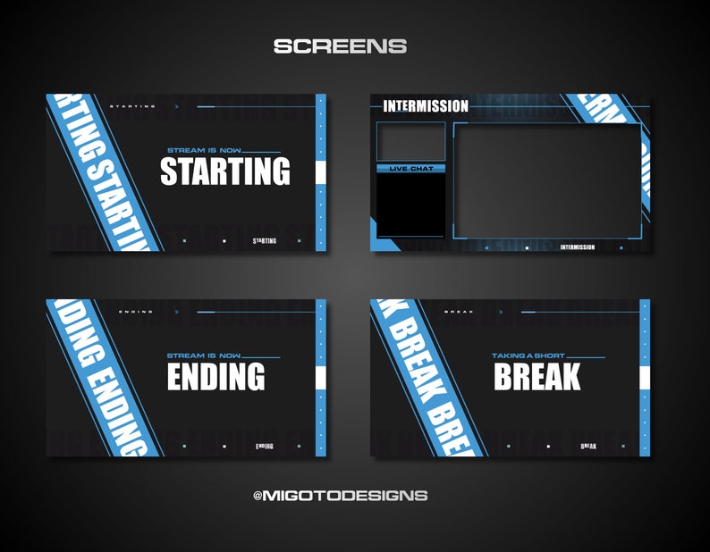 Minimal Blue Animated Stream Overlay Package for Streaming on Twitch ...