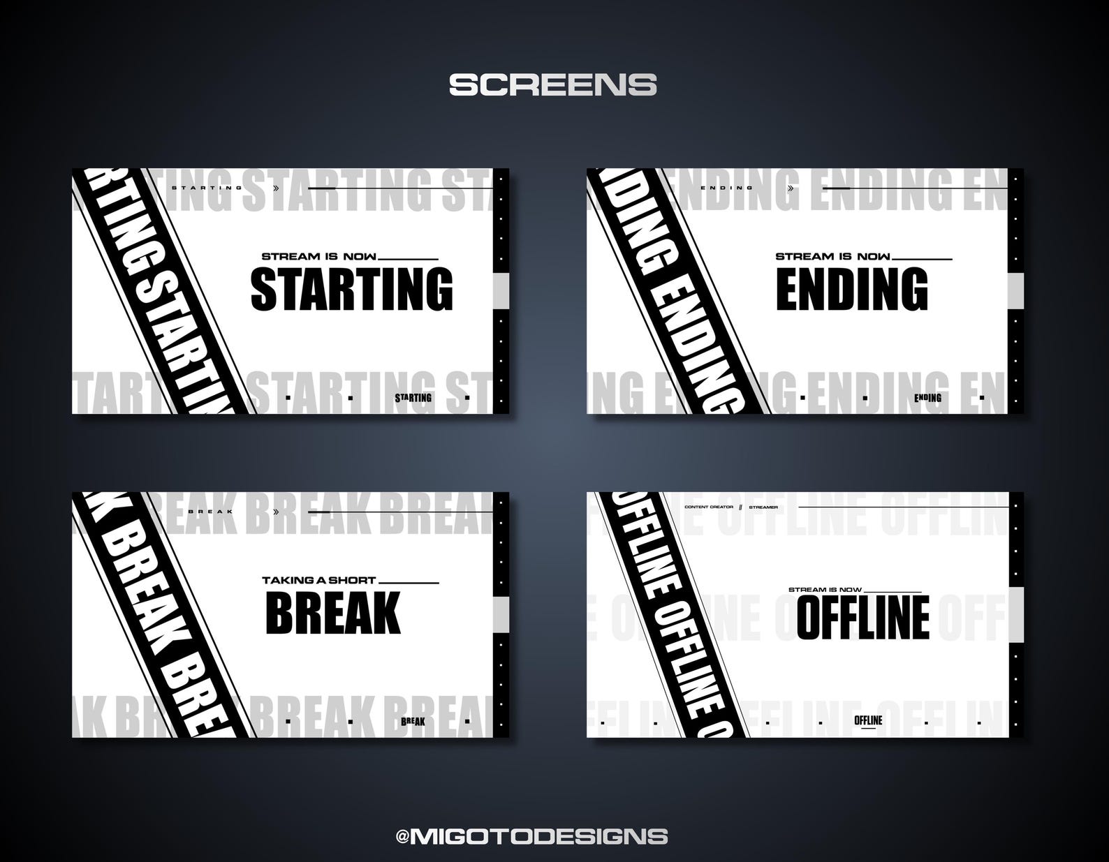 Minimal White and Black Animated Stream Overlay Package for Streaming ...