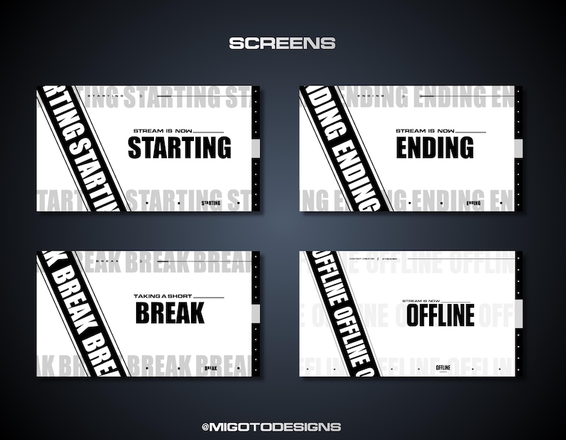 Minimal White and Black Animated Stream Overlay Package for Streaming ...