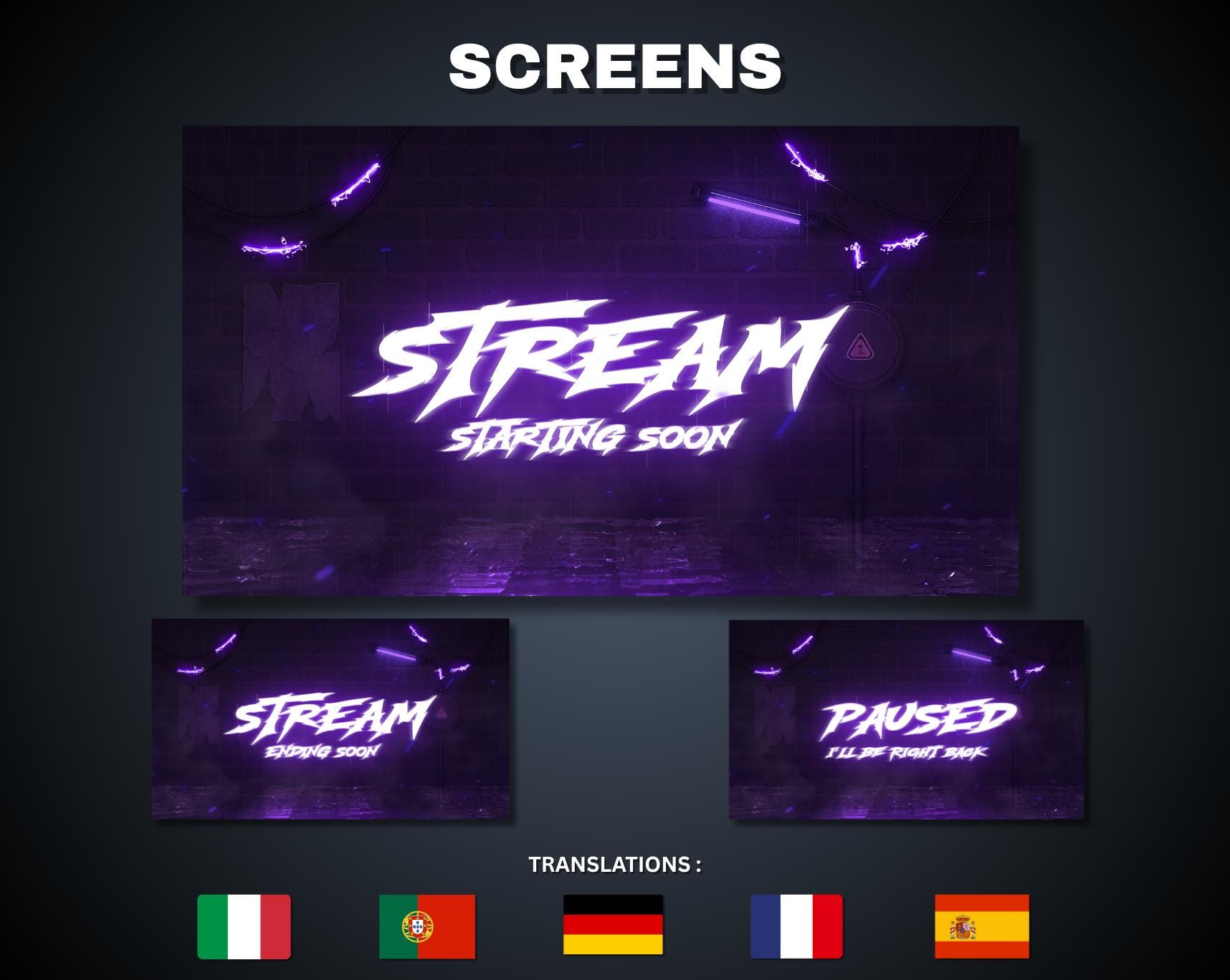 Purple NEON Stream Overlay Package for Streaming | Twitch, Kick ...