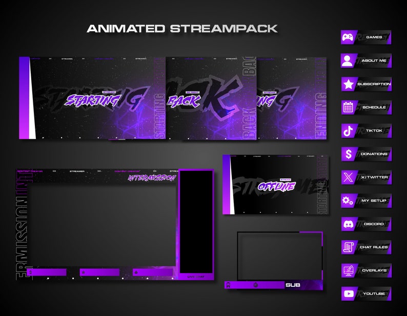 Galaxy Animated Streampack | Twitch Overlays, Purple, Streaming Overlay ...