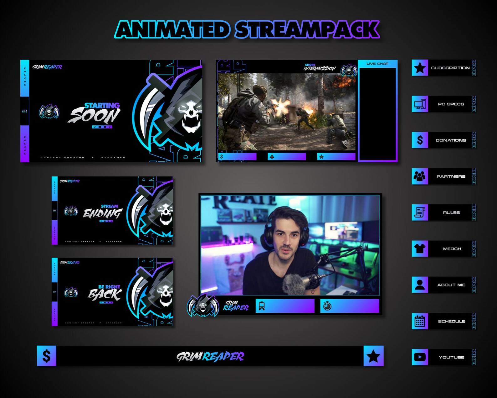 Animated Twitch Overlay Package | Grim Reaper | Streampack | Twitch ...