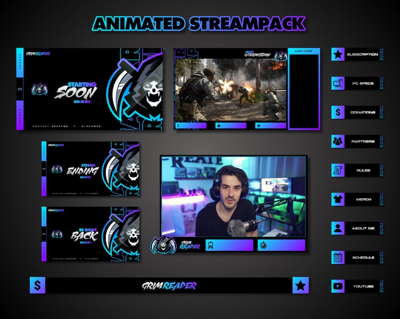 Animated Twitch Overlay Package | Grim Reaper | Streampack | Twitch ...