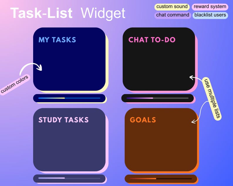 Pink and Black Tasklist Widget | Pomodoro Co-working Timer for ...