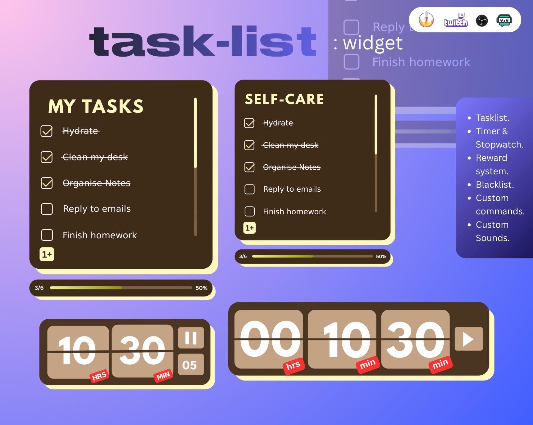 Yellow & Brown Tasklist Widget | Pomodoro Co-working Timer for ...