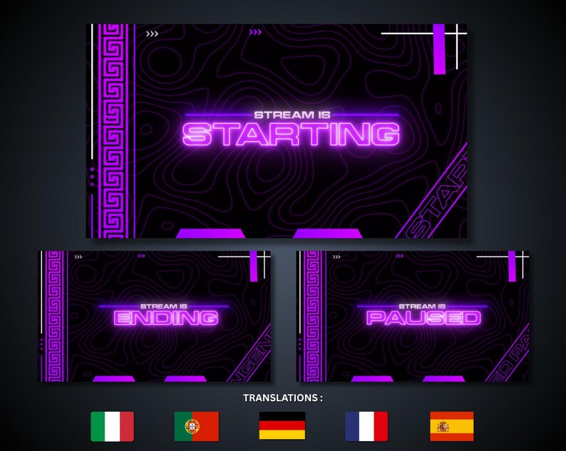 Dark NEON Purple Stream Overlay Package for Streaming | Twitch, Kick ...