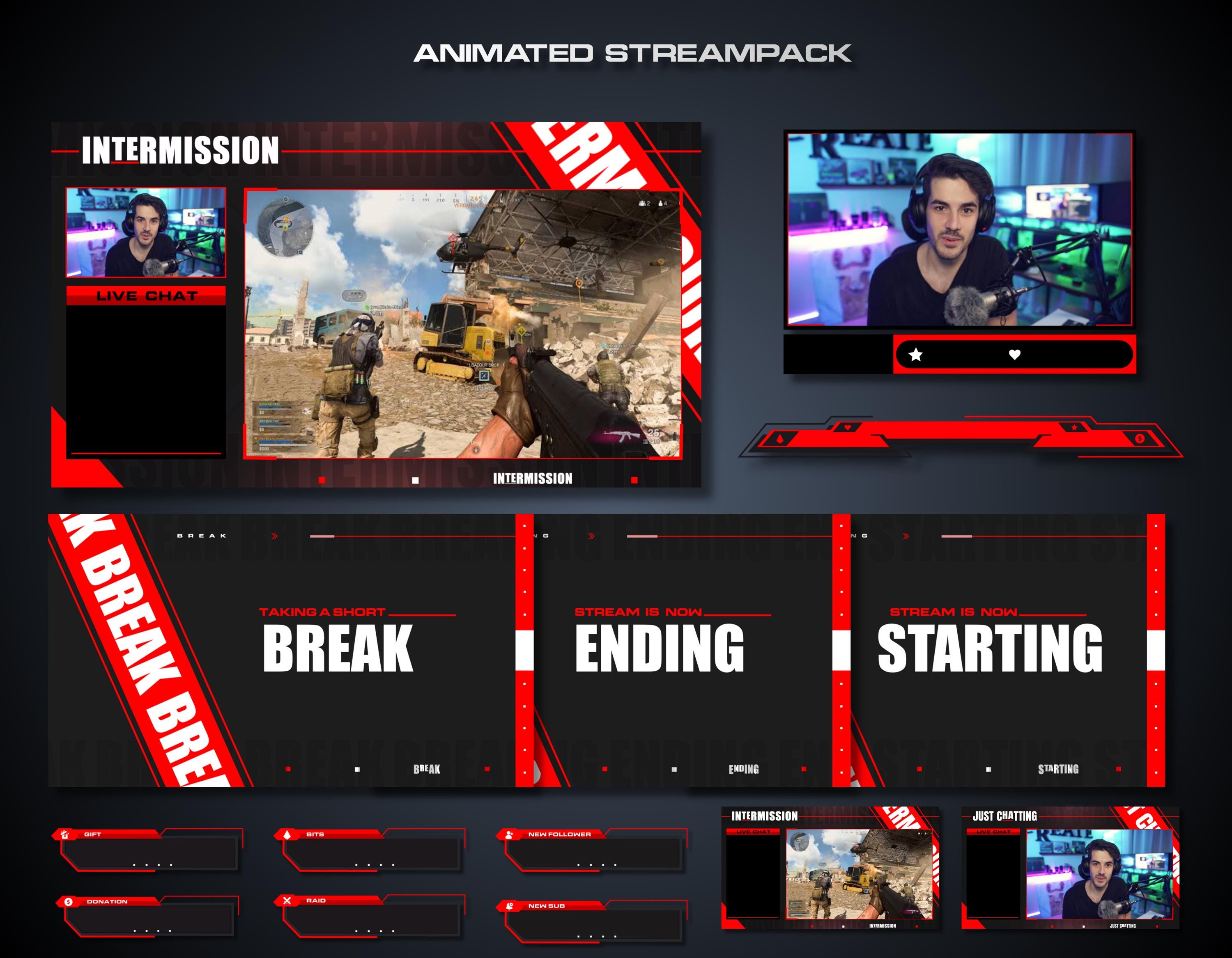 Minimal Red Animated Stream Overlay Package | Twitch Overlays ...