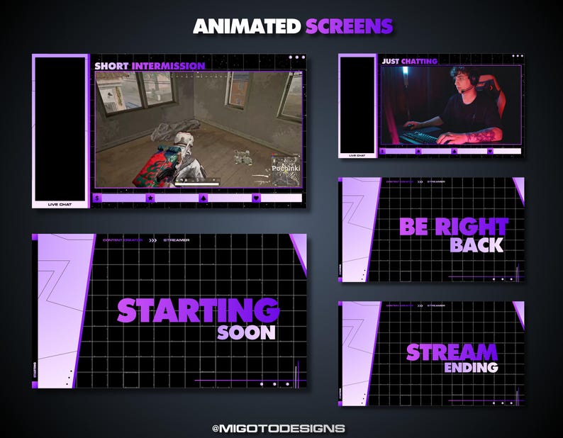 Purple NEON Premium Streampack | Purple Twitch Overlays Package ...