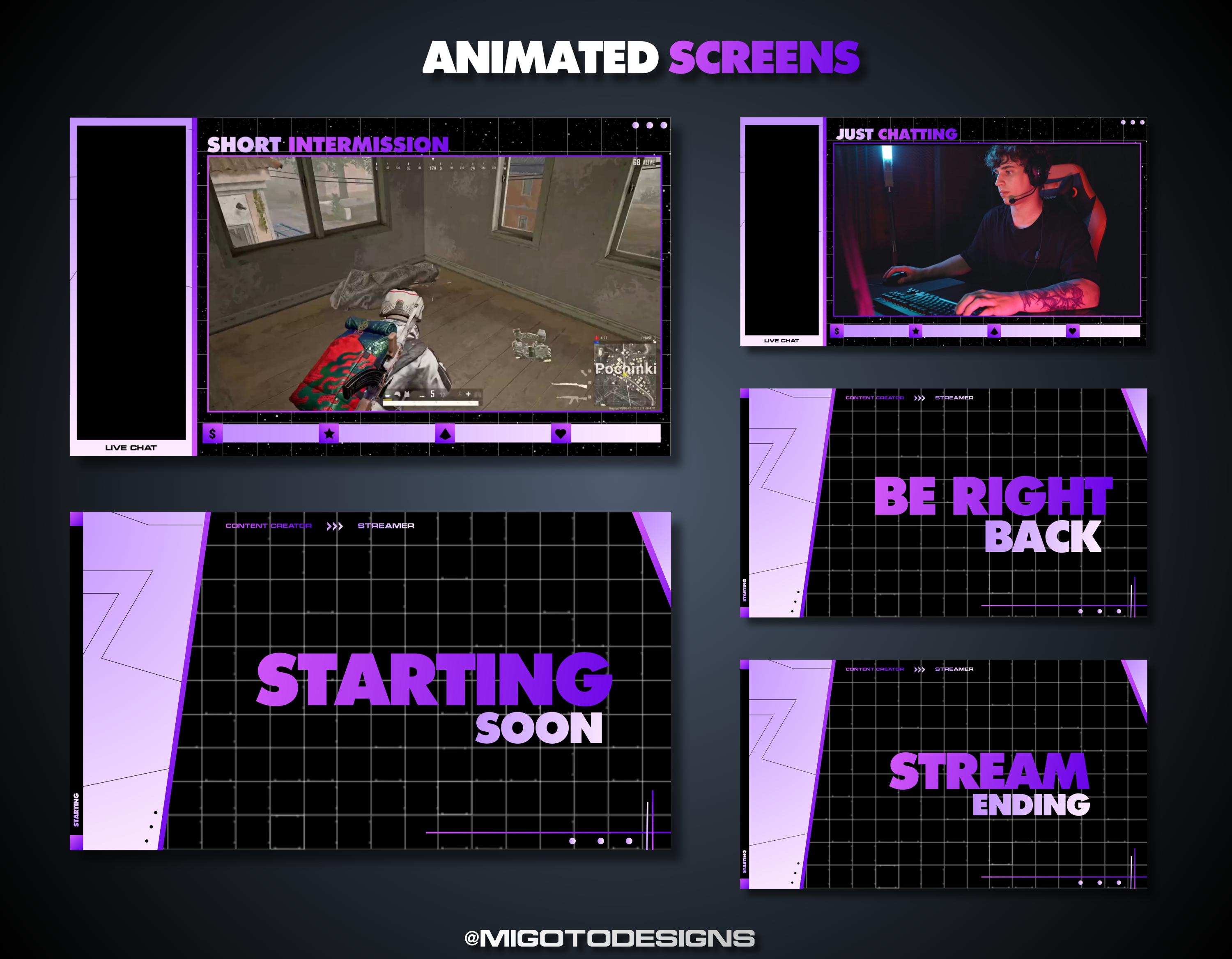 Purple NEON Premium Streampack | Purple Twitch Overlays Package ...