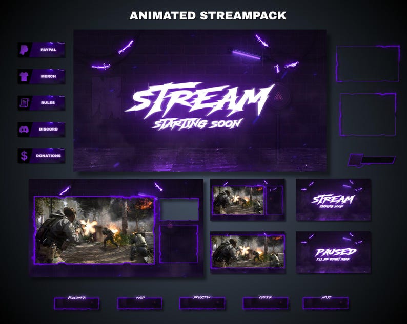 Purple NEON Stream Overlay Package for Streaming | Twitch, Kick ...
