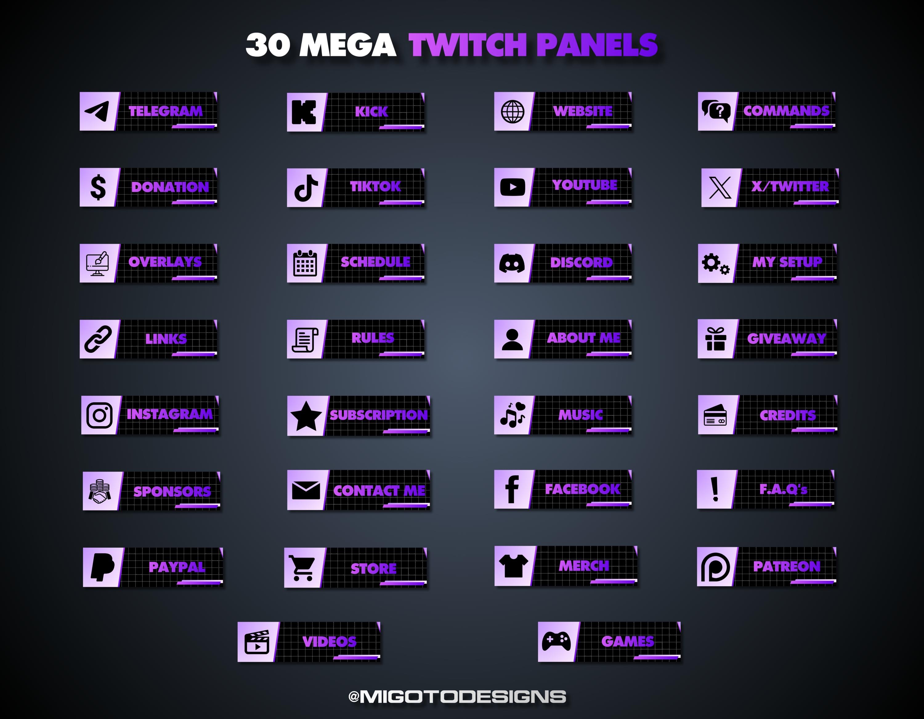 30+ MEGA Twitch Panels for Streaming on Twitch | Purple Twitch Panels ...