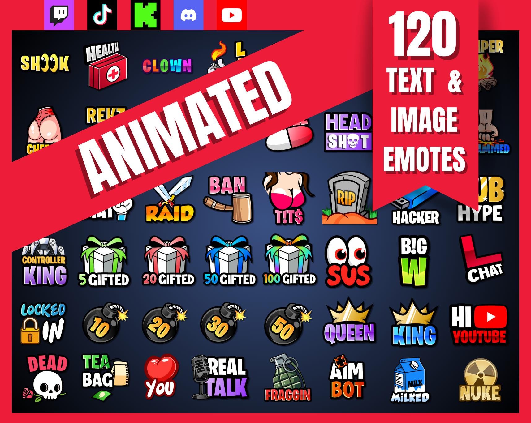 120 ANIMATED Twitch General Text Emotes for Streaming Twitch, Kick ...