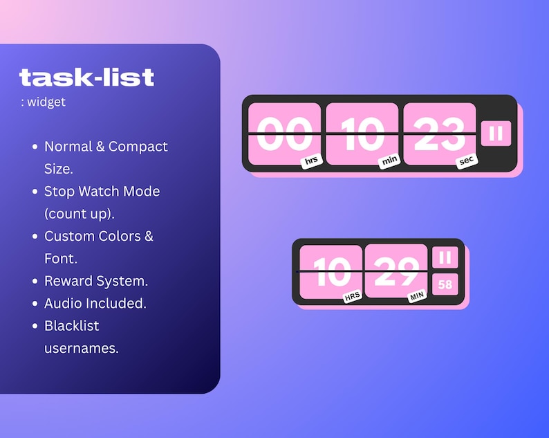 Pink and Black Tasklist Widget | Pomodoro Co-working Timer for ...