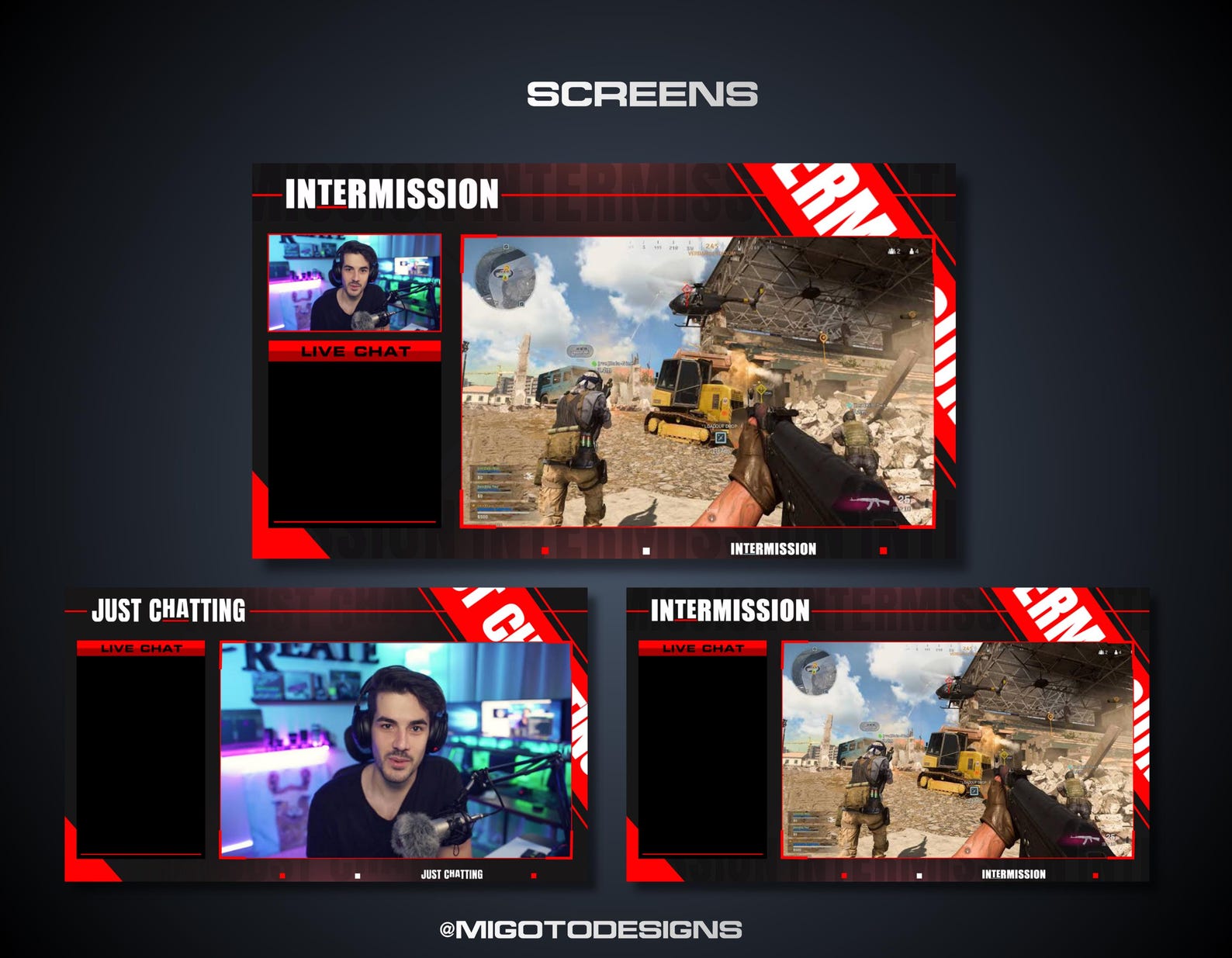 Minimal Red Animated Stream Overlay Package | Twitch Overlays ...