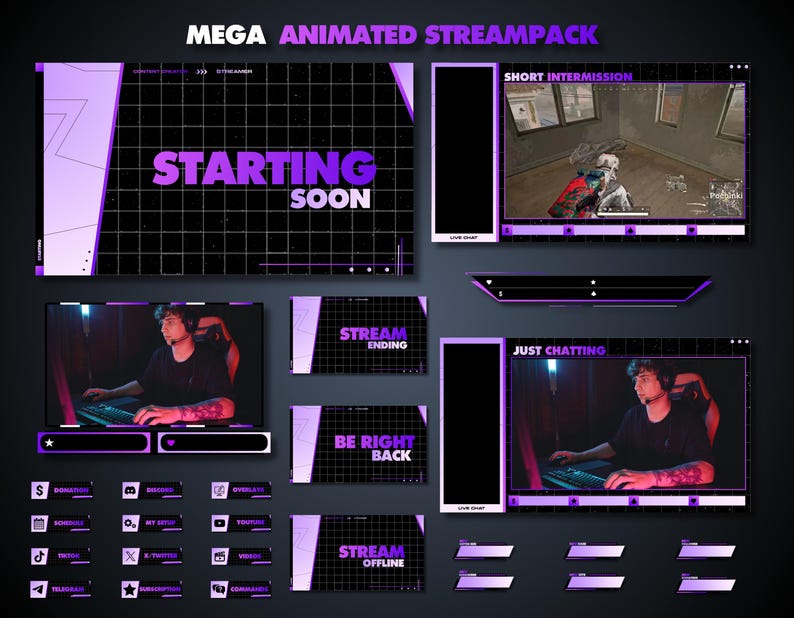 Purple NEON Premium Streampack | Purple Twitch Overlays Package ...