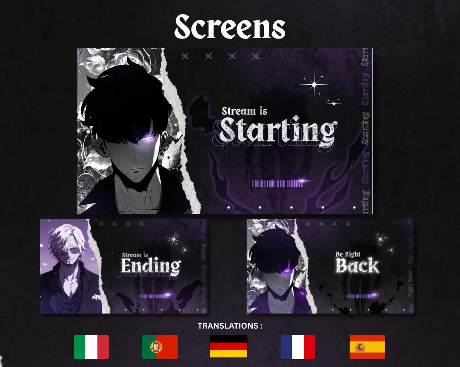 Dark Anime Stream Overlay Package for Streaming | Twitch, Kick, Youtube ...